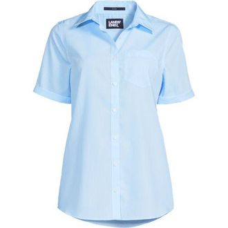 Lands End Supima B&uuml;gelfrei-Bluse mit kurzen &Auml;rmeln, Damen, Gr&ouml;&szlig;e:32-34 petite, Blau, Baumwolle, by Lands End