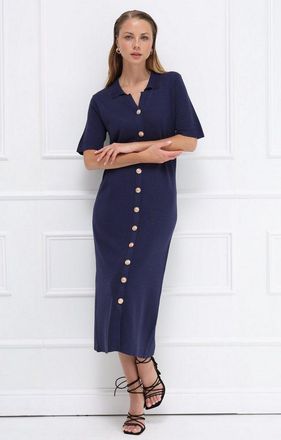 Passioni Midikleid mit durchgehender Knopfleiste