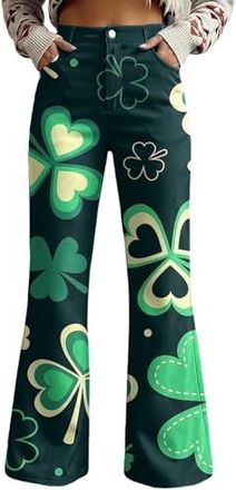 Generic HUIFUAO Pantalon de la Saint-Patrick pour femme - Pantalon tr&egrave;fle amusant - Costume irlandais de la St Paddy - Pantalon de tr&egrave;fle irlandais - Taille h