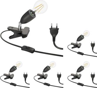 LEDs Com 5 Stück E27 Klemmleuchte LIK, schwarz inkl. LED Lampe Filament 1600lm warmweiß