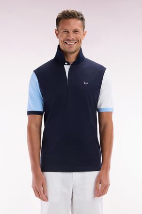 Eden Park Maillot &Agrave; Manches Courtes En Jersey De Coton Marine Manches Bicolores