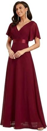 Ever-pretty Robe De Soir&eacute;e Style Long Manches Volant&eacute;es Col en V Jupe Trap&egrave;ze Robe Femme Chic Et Elegant Bordeaux 38