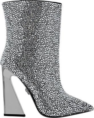 Philipp Plein Femme, Chaussures, Gris, Taille: 41 EU Bottes en Cuir Talons Hauts Pierres Semi-Pr&eacute;cieuses