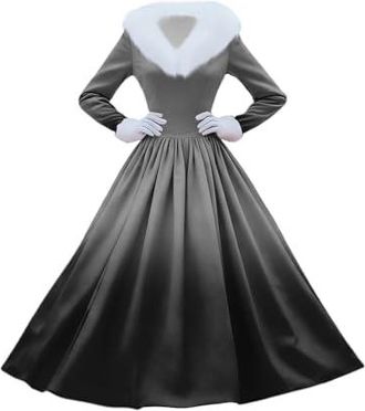 Generic Robe de Noël élégante pour femme - Col en V - Flocon de neige - Motif sapin de Noël - Robe décontractée - Longueur genou, gris, L