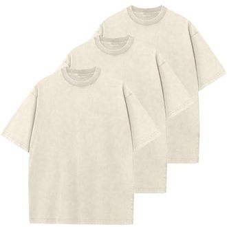 Generic Lot de 3 t-shirts surdimensionn&eacute;s d&eacute;contract&eacute;s d&eacute;lav&eacute;s vintage pour femme, 3 pi&egrave;ces - H, 5XL
