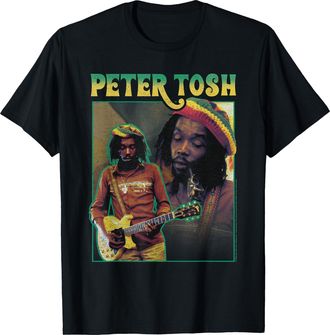 Popfunk Peter Tosh Double Portrait T-Shirt, Schwarz, S, Kurzarm, Unisex, Klassische Passform, Retro, Cartoon-Liebhaber, verschiedene Altersgruppen