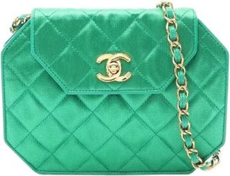Chanel Pre-owned Sac bandouli&egrave;re matelass&eacute; en tissu - Femme - Pre-owned - Vert - Taille: ONE Size