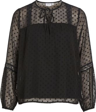 Vila Damen Viedee L/S Top/Su - Noos Bluse 14079577,Schwarz,38