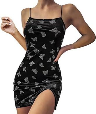 Generic 2026 Robes amincissantes Mode Femmes Robe d&eacute;contract&eacute;e sans manches Camis Gilet B utbrowse-Print Ladies Slim Mini Soft Pyjama, Noir, M