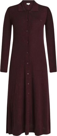 Lacoste 3D Strick Kleid mit Merinowolle und Polokragen - - Dresses - Damen - Braun - XL