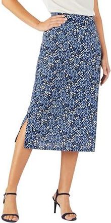 Damart Jupe Maille Crêpe À Fentes pour Femme, Coupe Standard, Bleu Graphique, 50/52