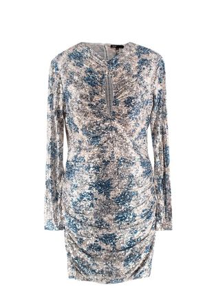 Maje Silver/ Blue Raquine Sequin-Embellished Draped Mini Dress Size XS