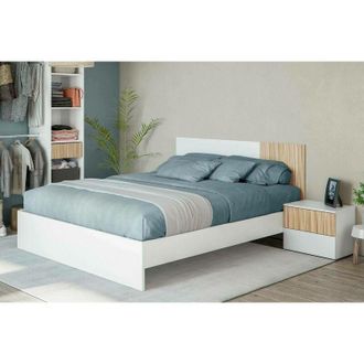Dmora Dmora - Lit double Dors, Cadre de lit double, Structure pour chambre à coucher adaptée au matelas 190x160, 166x196h40 cm, Blanc