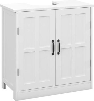 HOMCOM Meuble sous lavabo salle de bain meuble sous vasque avec double porte et &eacute;tag&egrave;re r&eacute;glable, 60x30x60cm, blanc-Blanc