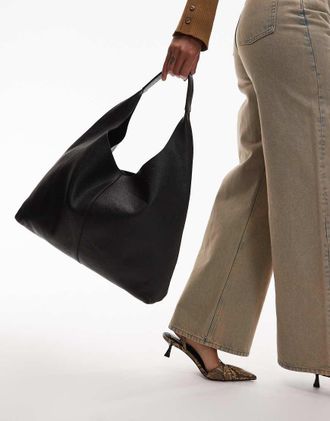 & Other Stories Grand tote bag en cuir - Noir