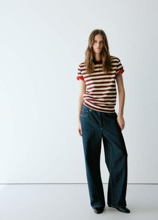Mango T-shirt manches courtes rayures grenat - Femme - XS - MANGO
