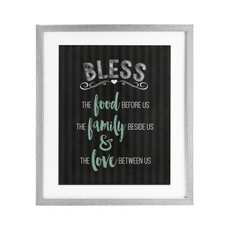 Stupell Industries Kunstdruck Bless The Food Family & Love, gerahmt, unter Glas, Design von Lettered and Lined, 53,3 x 43,2 cm, Grau