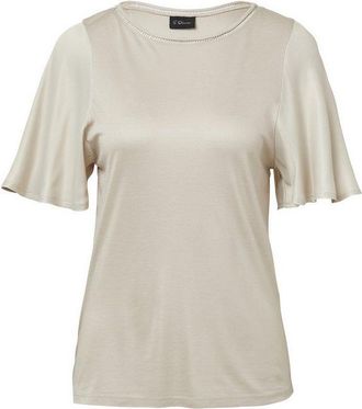 s.Oliver Kurzarmshirt T-Shirt Viskose-T-Shirt mit Rundhalsausschnitt und Satin-&Auml;rmeln