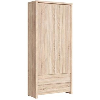 PEGANE Biblioth&egrave;que armoire placard &agrave; 2 portes et 2 tiroirs, coloris ch&ecirc;ne Sonoma - Longueur 90 x Profondeur 40,5 x Hauteur 200,5 cm