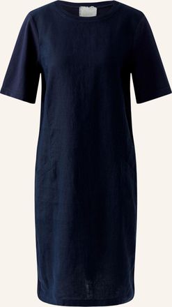 Oui Kleid Im Materialmix Mit Leinen blau