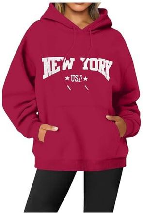 Generic Sweat &agrave; capuche &agrave; manches longues avec poches pour femme, bordeaux, XXL