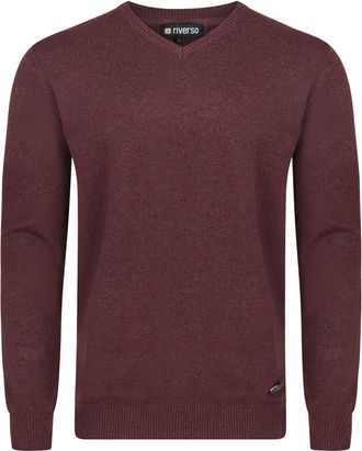 Riverso Pullover Herren RIVEmil Regular Fit V-Neck Sweatshirt Strickpullover Organic Cotton Bio 100% Baumwolle Pulli Sweater Einfarbig Rot 3XL, Gr&ouml;&szlig;e:3XL, Far