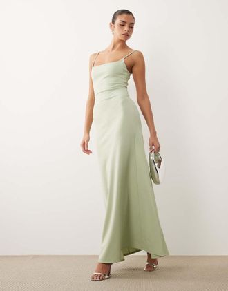 Asos Robe longue &agrave; bretelles fines et liens &agrave; nouer au dos - Sauge-Vert