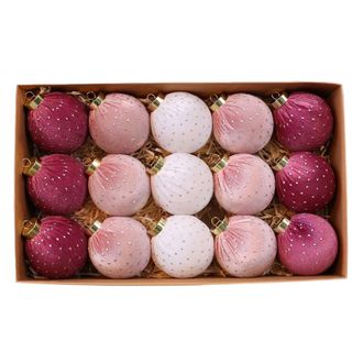 Generic Velvet Ornaments for Christmas Tree - 15PCS Flocked Decor Ball, Rustic Velvet Pom-Pom Ornaments for Farmhouse Hallway School Office | Winter Bedside C