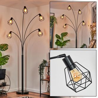 HOFSTEIN Stehleuchte Yaak, moderne Stehlampe aus Metall in Schwarz mit Marmorfuß, verstellbare Leuchte im Retro/Vintage-Design mit Fußschalter, E27, Wohnzimmer