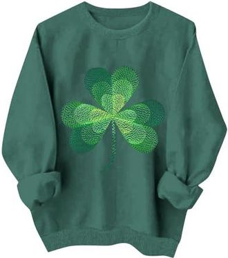 Generic Sweat-shirt &agrave; motif coeur damour pour femme - Chemise fantaisie - Grande taille - Col rond - Tr&egrave;fle irlandais - Imprim&eacute; tr&egrave;fle irlandais - Tunique amp