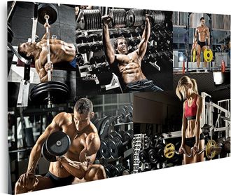 Islandburner Bild auf Leinwand Krafttraining Collage Fitness Gym Bodybuilder Hanteln &Uuml;bungen Bilder Wandbilder Poster