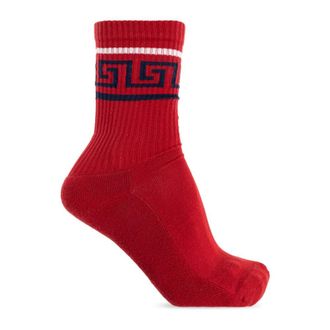 Versace Homme, Sous-v&ecirc;tements, Rouge, Taille: M Chaussettes c&ocirc;tel&eacute;es en coton