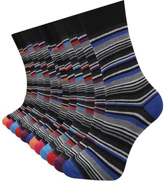 Bonjour Chaussettes en coton pour homme (12 paires) - Chaussettes intelligentes respirantes unies à rayures pour homme - Convient pour le travail et les tenue
