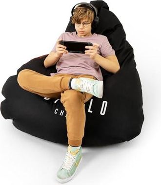 Diablo Pouf Poire Gaming XXL Beanbag Pouf avec Remplissage pour Adultes et Enfants Salon avec des Perles EPS Polyester 110 cm x 100 cm (Noir)