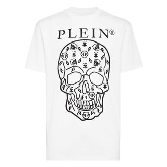 Philipp Plein Homme, Tops, Blanc, Taille: 3XL T-shirt Col Rond MC avec Cristaux