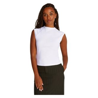 Calvin Klein Femme, Tops, Blanc, Taille: 42 FR Haut Blanc Sans Manches en Coton Biologique
