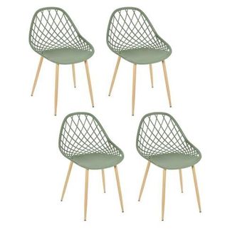 The Home Deco Factory Set mit 4 Stühlen für den Außenbereich, Malaga, Polypropylen, Grün, Braun, 60 x 80,2 x 51,2 cm