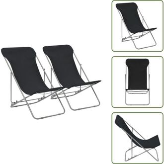 vidaXL Chaises de plage pliables lot de 2 Acier et tissu oxford Noir - Chaise De Plage - Chaise Pliante - Mobilier De Jardin - Fauteuil De Jardin - Fauteuil