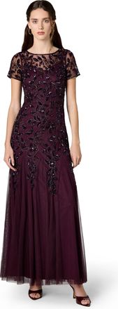 Adrianna Papell Damen Kurzärmeliges Godet Blumenmuster und Perlen Kleid, Nachtpflaume, 44