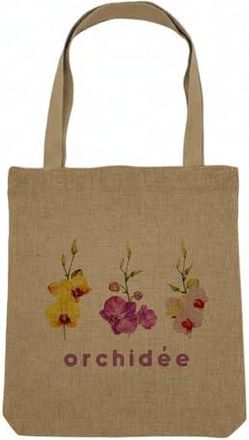 Fabulous Sac Shopping Tote Bag Aspect Lin - Orchid&eacute;e Fleurs Minimaliste Aquarelle Chic Jardin Amour - Sac de Courses Toile Epaisse 360g Beige Naturel Cabas Por