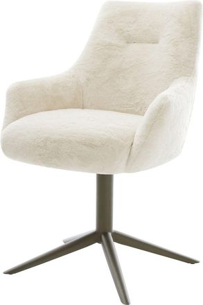DELIFE Esszimmerstuhl Alja-Flex mit Armlehnen Fußkreuz Effektfinish Titan Plüsch Creme-Weiß 360° drehbar Wippfunktion Taschenfederkern