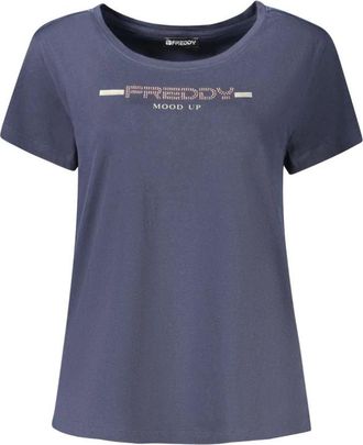 Freddy Baumwoll-T-Shirt mit Strassdetails - - Tops - Damen - Blau - S