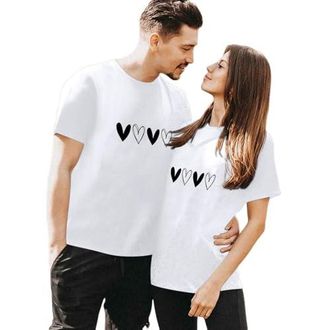 Generic T-shirt &agrave; manches courtes et col rond imprim&eacute; pour femme 2026 Saint-Valentin (2), blanc, XXL