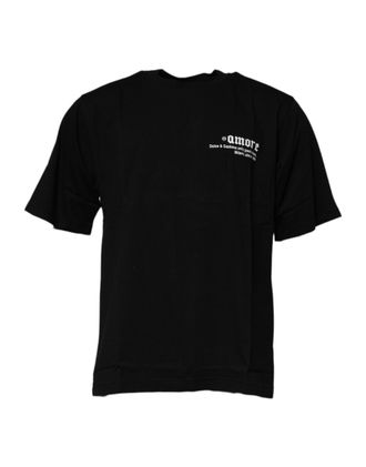 Dolce & Gabbana Mens Black Amore Leopard Cotton Crew Neck T-Shirt