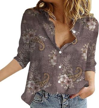 Generic Hauts en coton et lin pour femme &agrave; manches longues - Blouses d&eacute;t&eacute; pour femmes grande taille - Blouses et chemises unies pour les vacances, hauts de tr