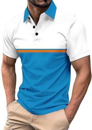 Generic Polo pour homme de couleur contrast&eacute;e &agrave; manches courtes et demi-boutons - Pull d&eacute;contract&eacute; &agrave; col &agrave; revers - Chemise surdimensionn&eacute;e et confortable - V