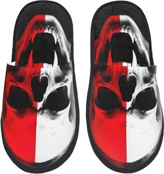 Generic Cr&acirc;ne De D&eacute;mon Hurlant Rouge Et Blanc Homme Femme Chaussures De Maison L&eacute;g&egrave;res Slippers Peluche Chaussons Pour Automne Hiver Int&eacute;rieur M
