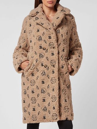 Philipp Plein Manteau crois&eacute; en fausse fourrure avec logo Hexagon