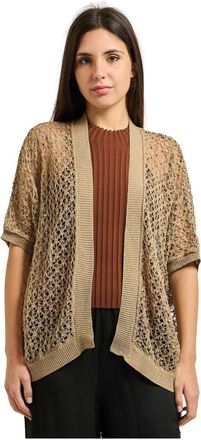 Manila Grace Femme, Pulls, Beige, Taille: 40 FR Cardigan ajour&eacute; &agrave; manches courtes