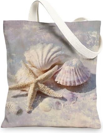 Generic Sacs fourre-tout en toile à motif coquillage - Design côtier artistique - Réutilisables - Légers et lavables - Pour la plage - Pour les voyages, Viole